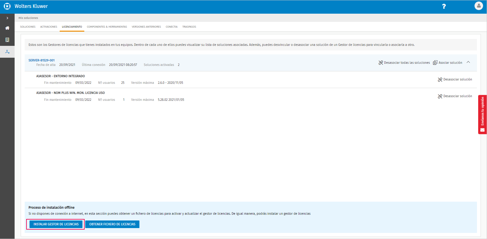 Instalación del Gestor de Licencias con proceso manual (Sin internet)