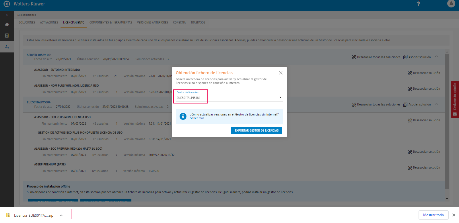 Instalación del Gestor de Licencias con proceso manual (Sin internet)
