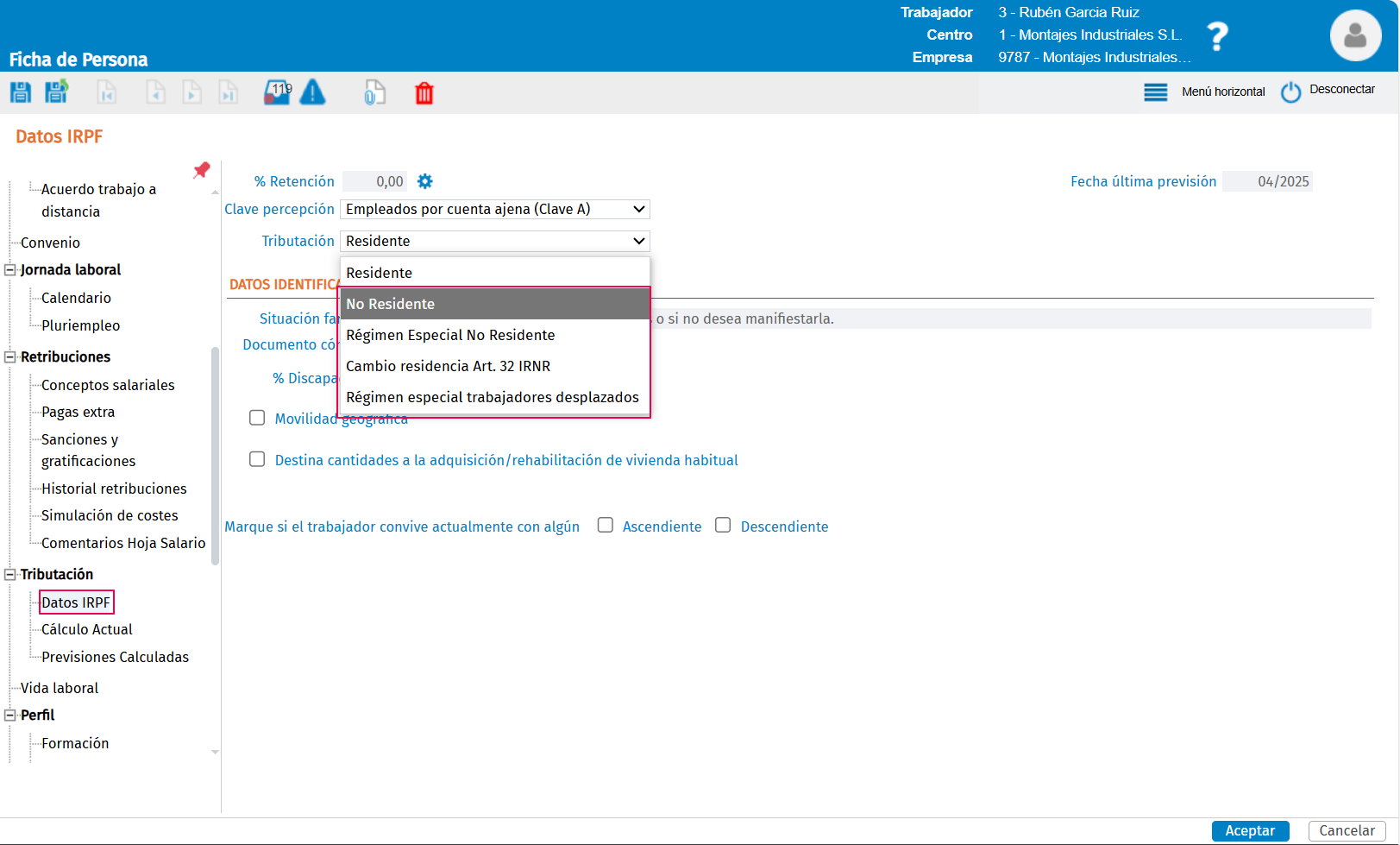 Cómo generar el Modelo 216 (I.R.P.F. no residentes)