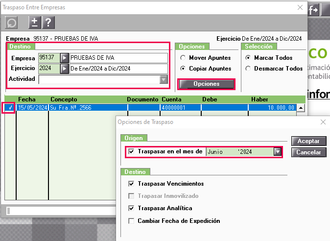 Cómo duplicar un apunte contable en otro mes