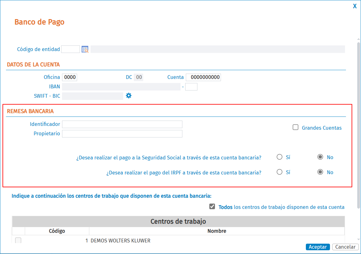Cómo informar un banco de pago en la ficha de empresa